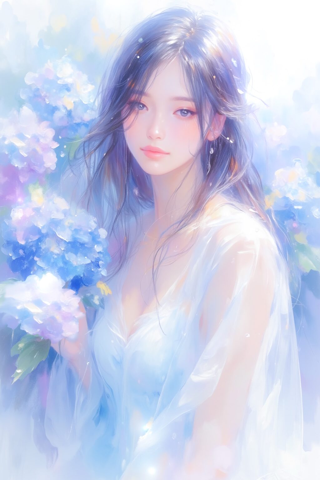 AIイラストのプロンプト – TensorArt：Gaze Beneath the Rain and Hydrangea | Hiro's AI Imaginarium